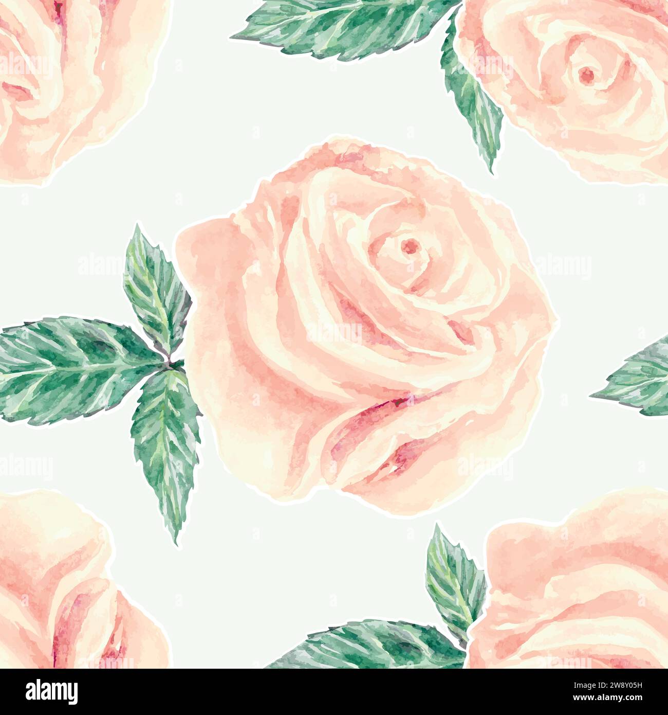 Pink roses seamless watercolor pattern. Vector illustration of a pastel ...