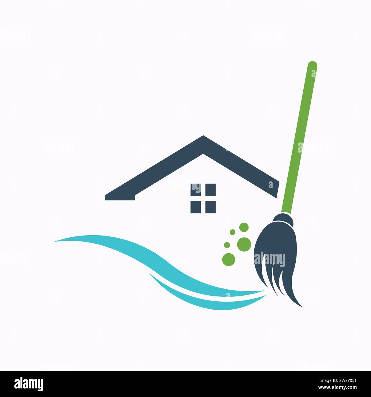 An Icon Clean Home Service Logo - A Broom Sweeping with Freshness Waves ...