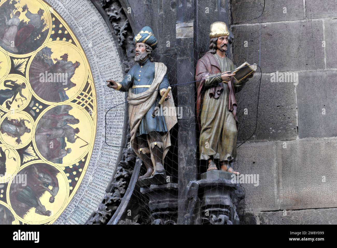 Detail, Famous medieval astronomical clock attached to the tower of the ...