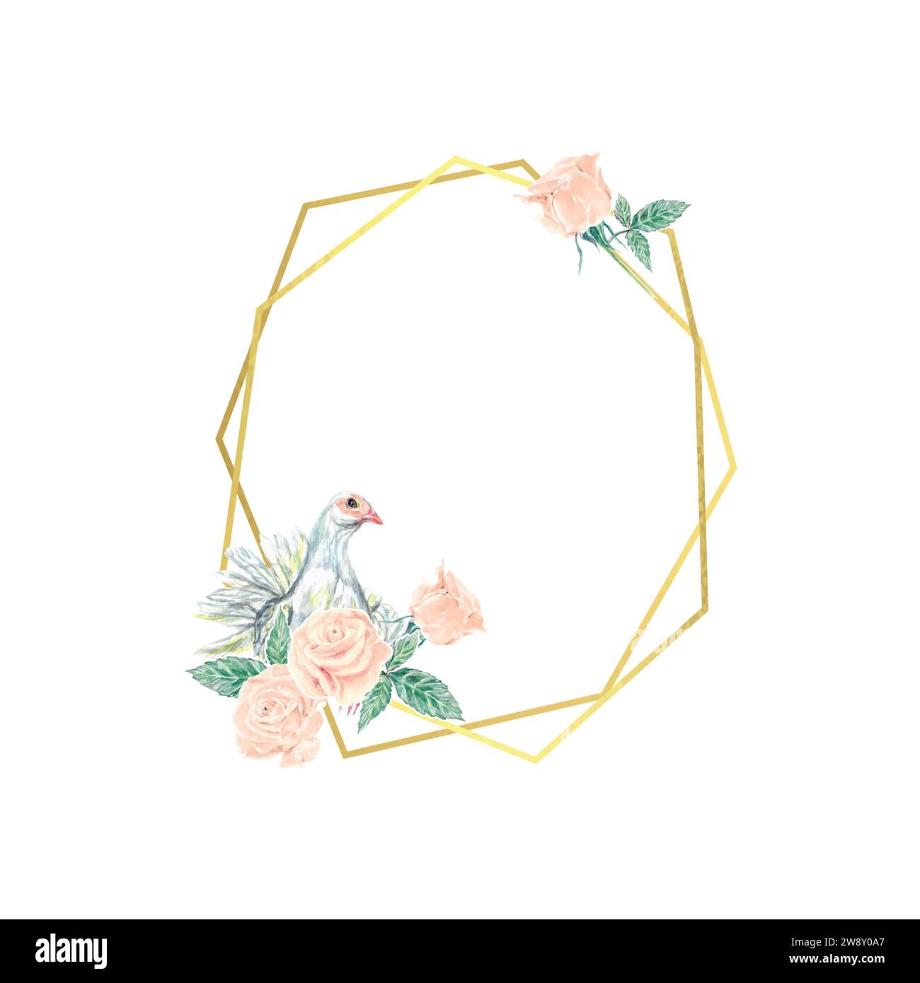 Golden frame with dove and roses, watercolor. Vector. Greeting cards ...