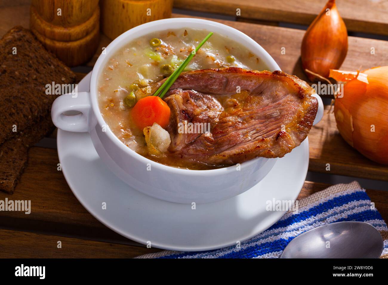 Scottish soup with lamb, root vegetables, pulses and barley Stock Photo ...
