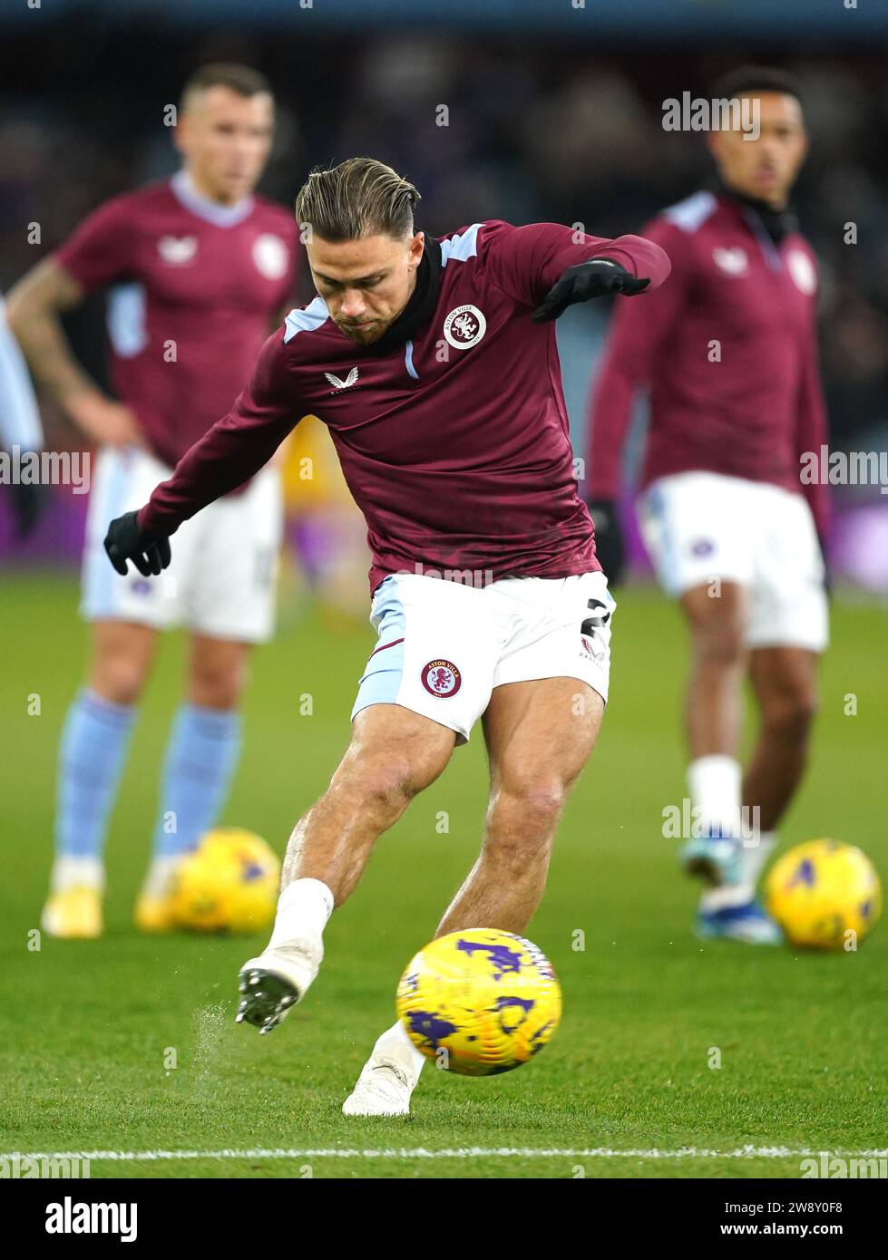 Aston Villa's Matty Cash warming up prior to kick-off before the ...