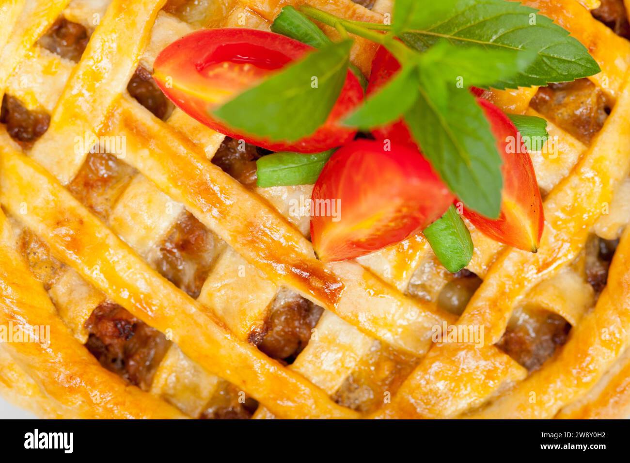 Fresh baked home made beef pie macro closeup, food photography Stock ...