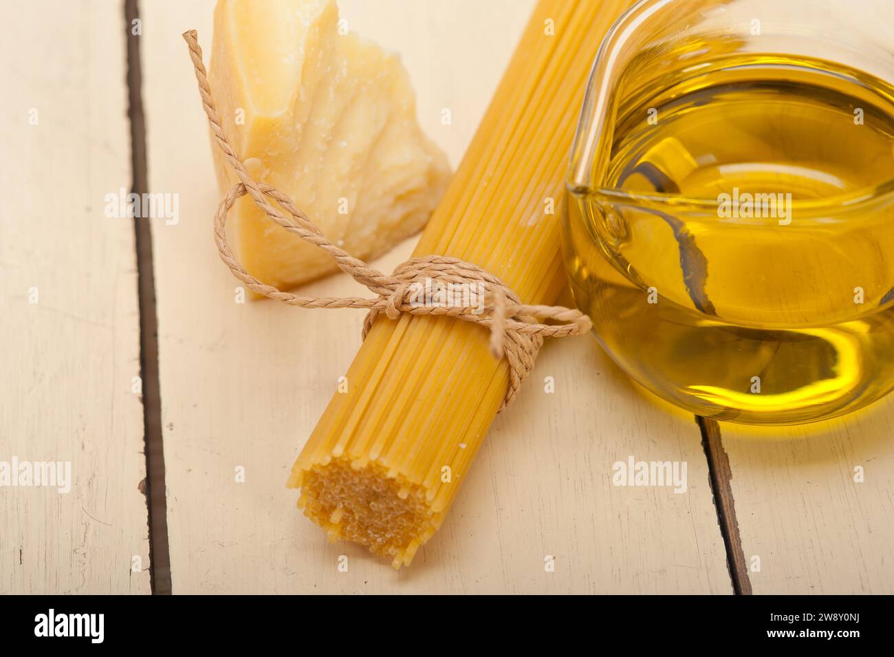 Italian pasta basic food ingredients parmesan cheese and extra virgin ...