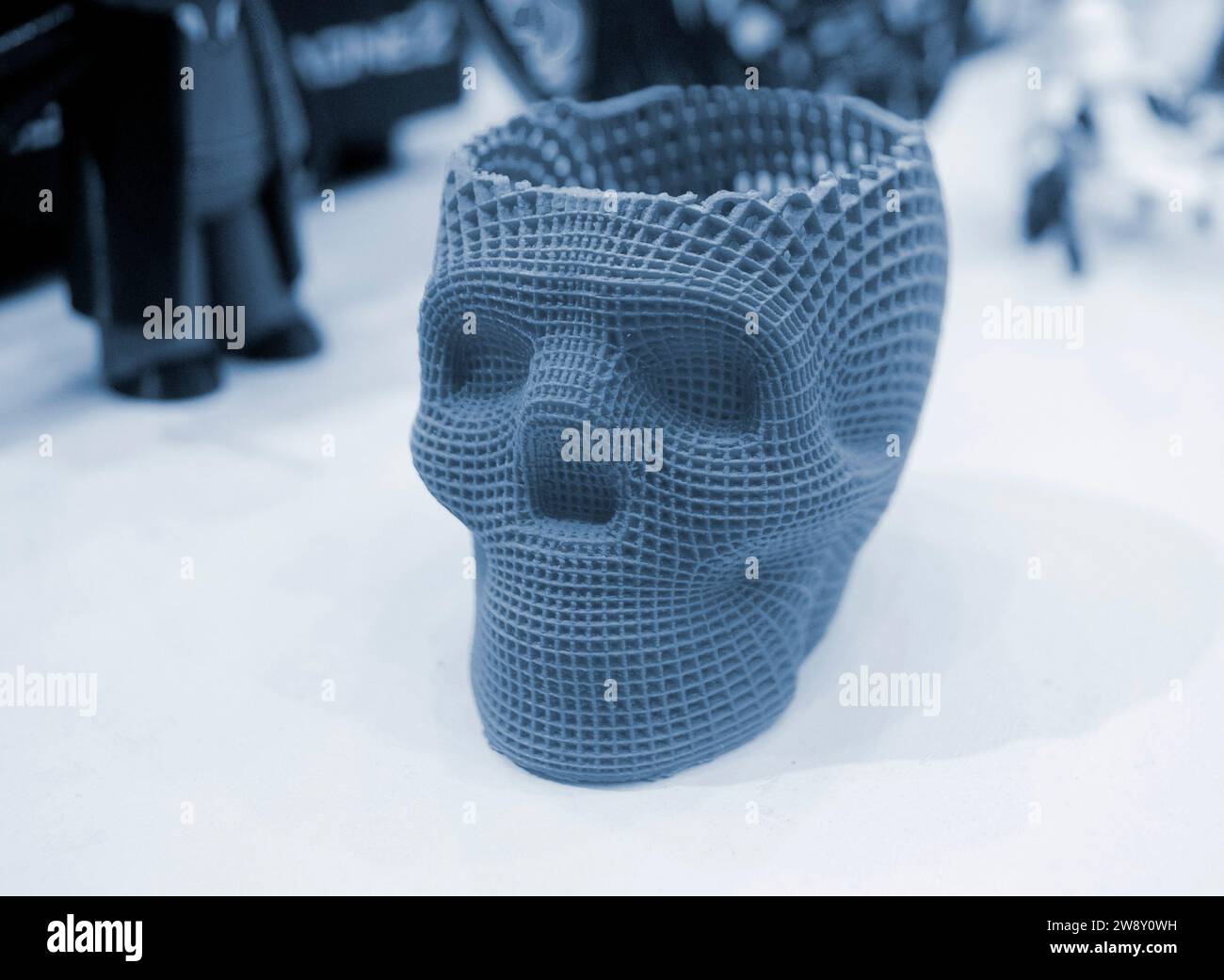 Prototype of human skull printed on 3D printer from molten purple ...