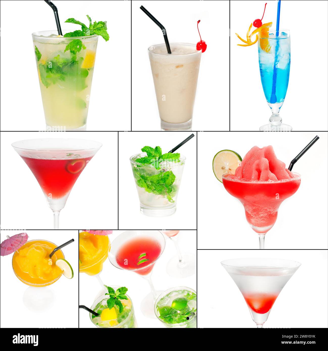 Selection of cocktails drinks collage composition nested on a square ...