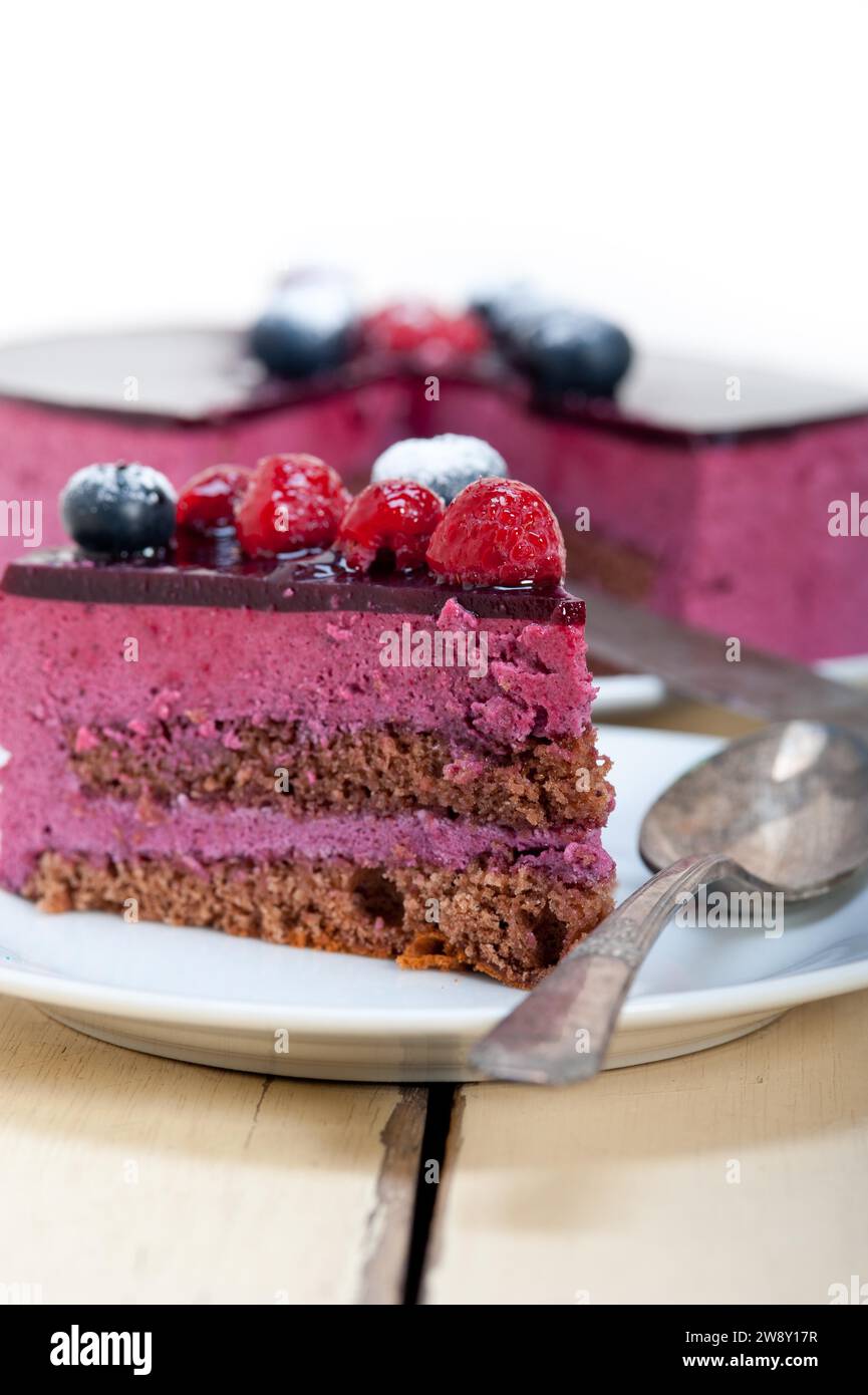 Blueberry and raspberry cake mousse dessert with spice, food ...