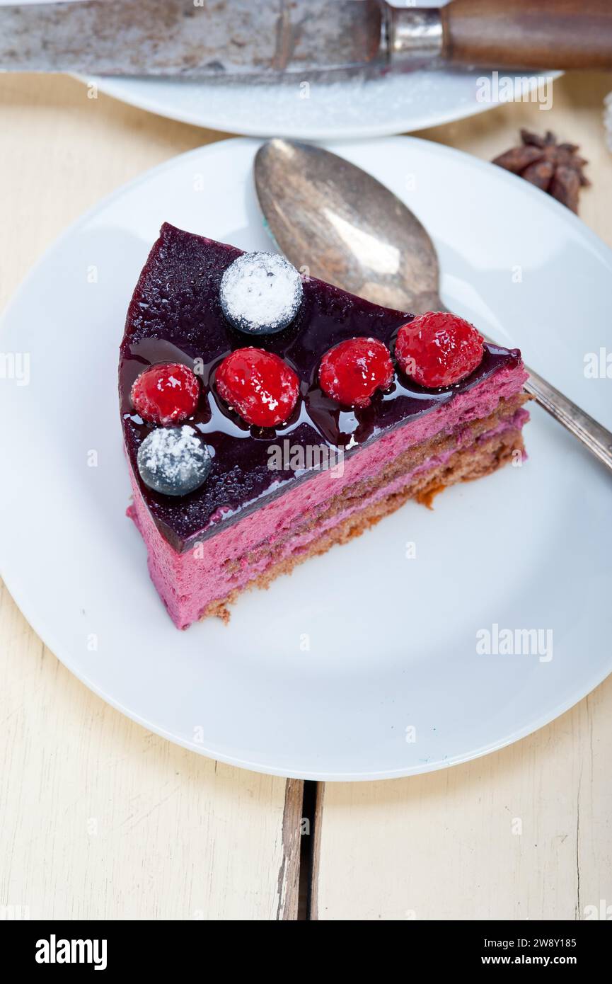 Blueberry and raspberry cake mousse dessert with spice, food ...
