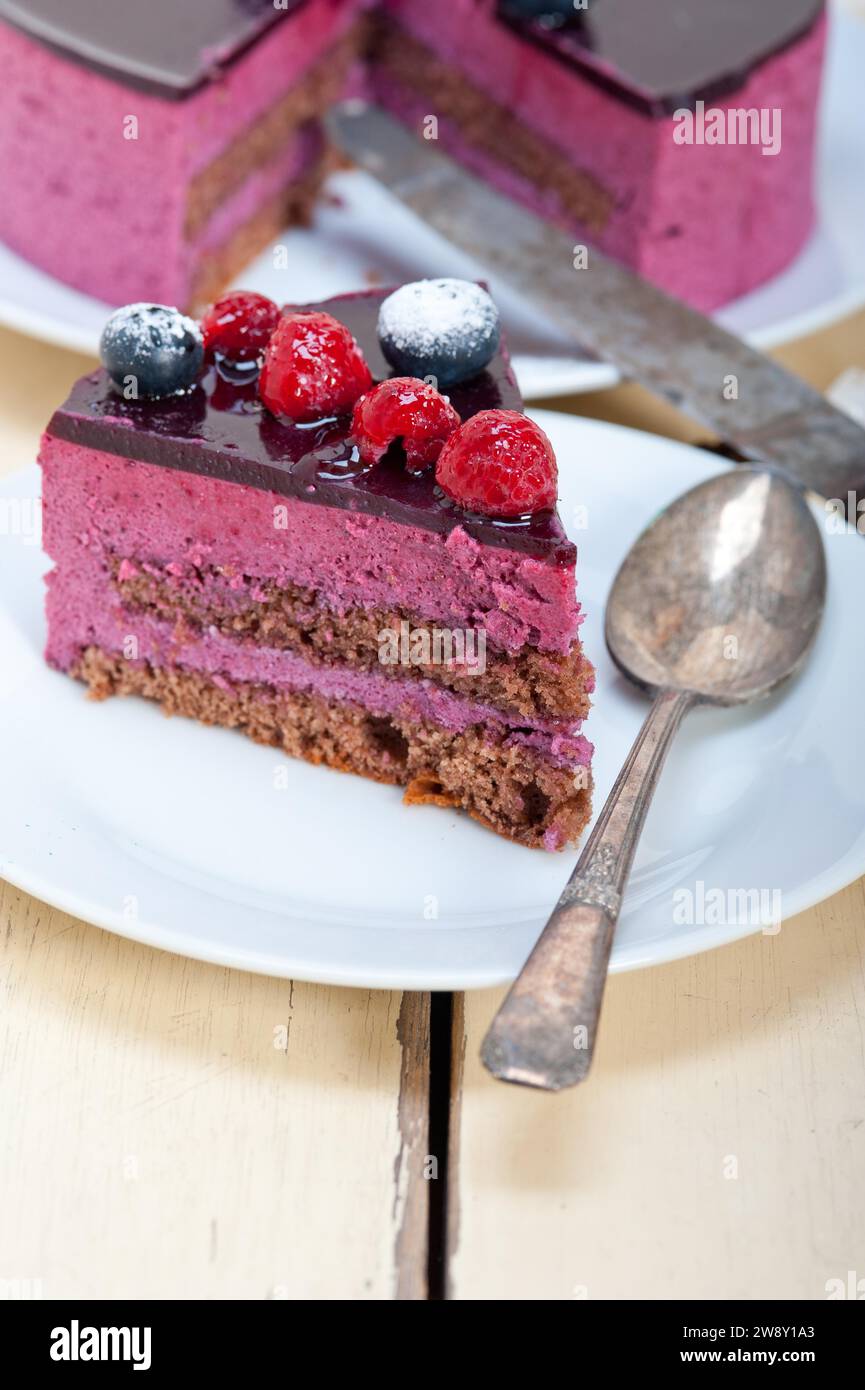 Blueberry and raspberry cake mousse dessert with spice, food ...