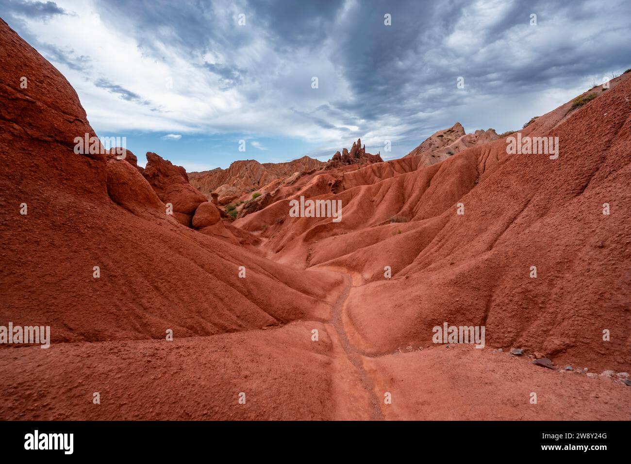 Canyon of eroded sandstone formations, red and orange sandstone rocks ...