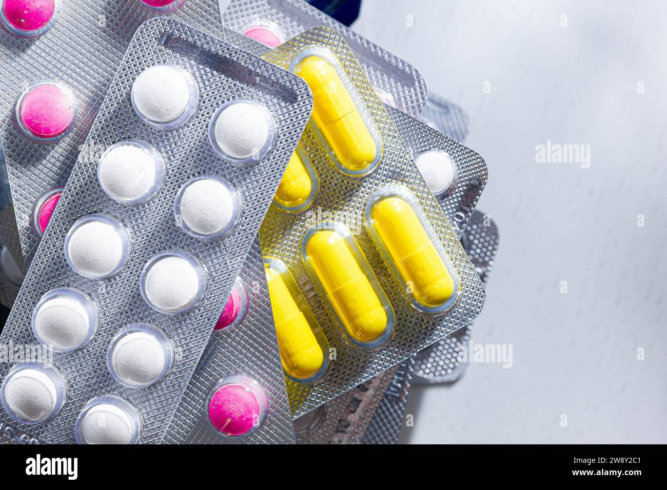 Pharmaceuticals, tablets and antibiotics. Medical concept treatment of ...