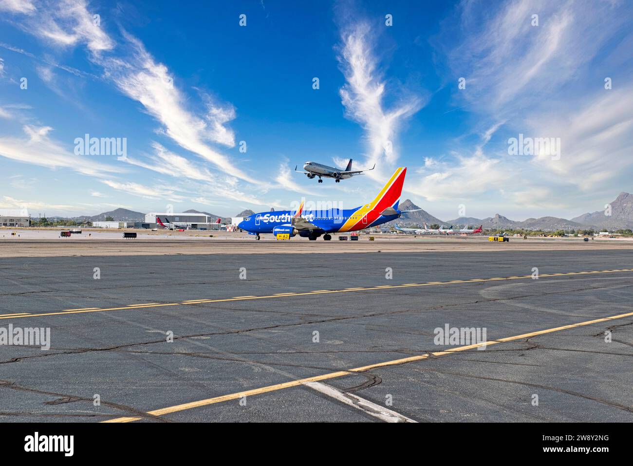 Southwest Boeing 737 awaits clearance onto the active runway at Tucson ...