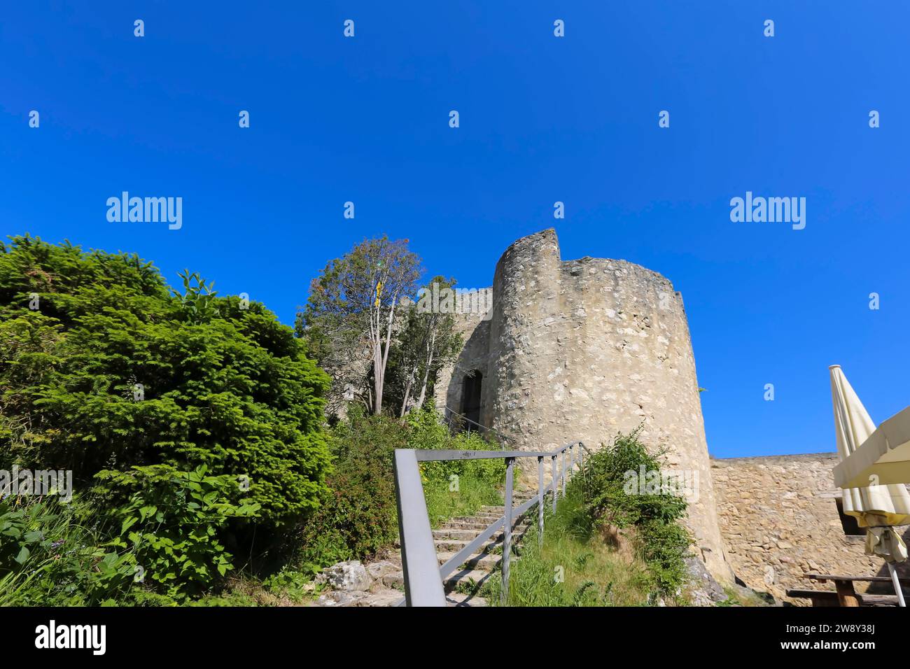 Castle Derneck, medieval castle ruin, stairs, handrail, railing ...