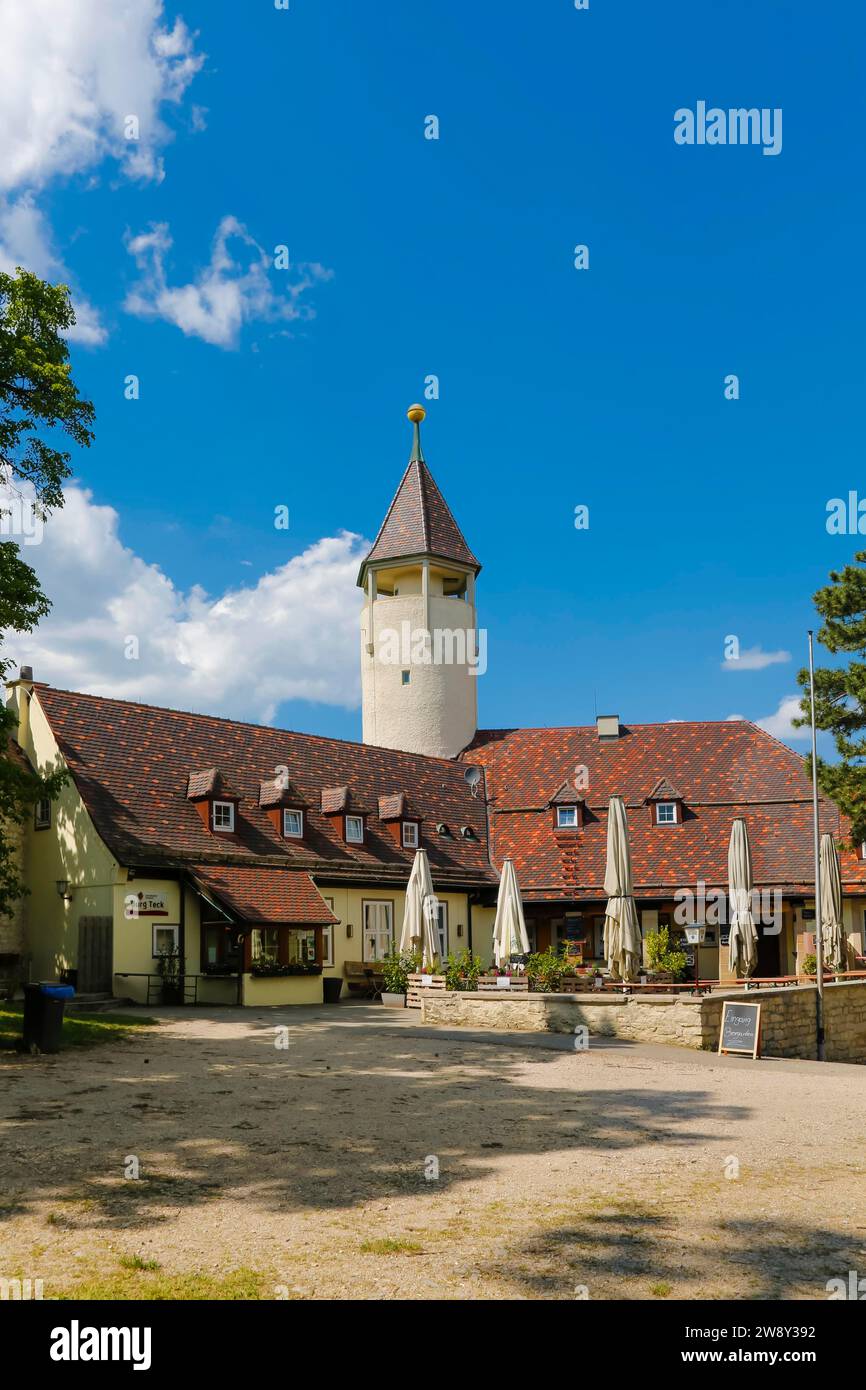 Teck Castle with hiking home of the Swabian Alb Association, inner ...