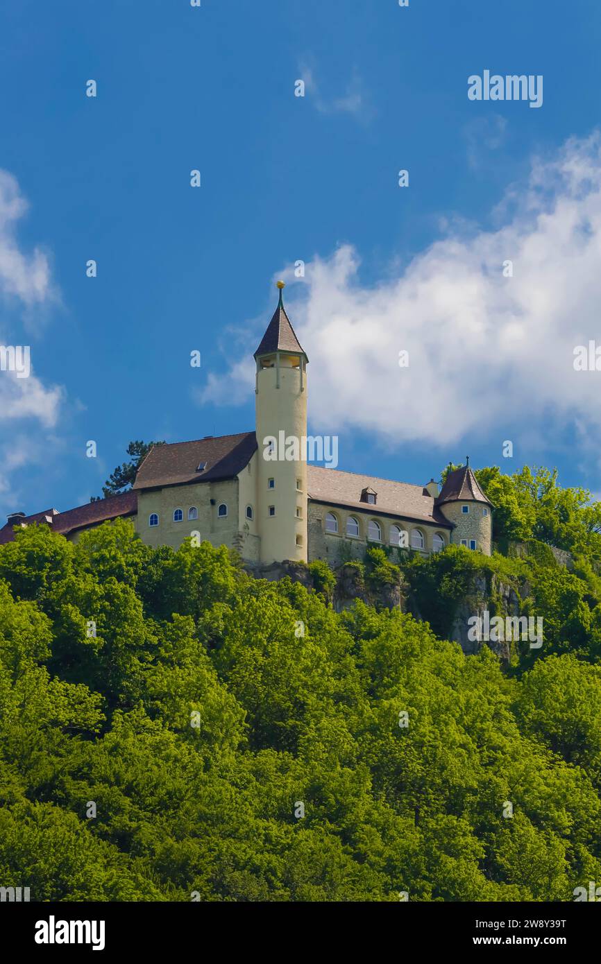 Teck Castle with hiking home of the Swabian Alb Association, hilltop ...
