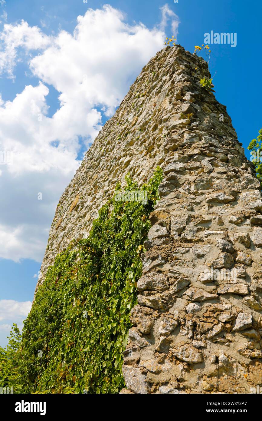 Teck Castle, remains of walls towering into the sky, clouds, stones ...
