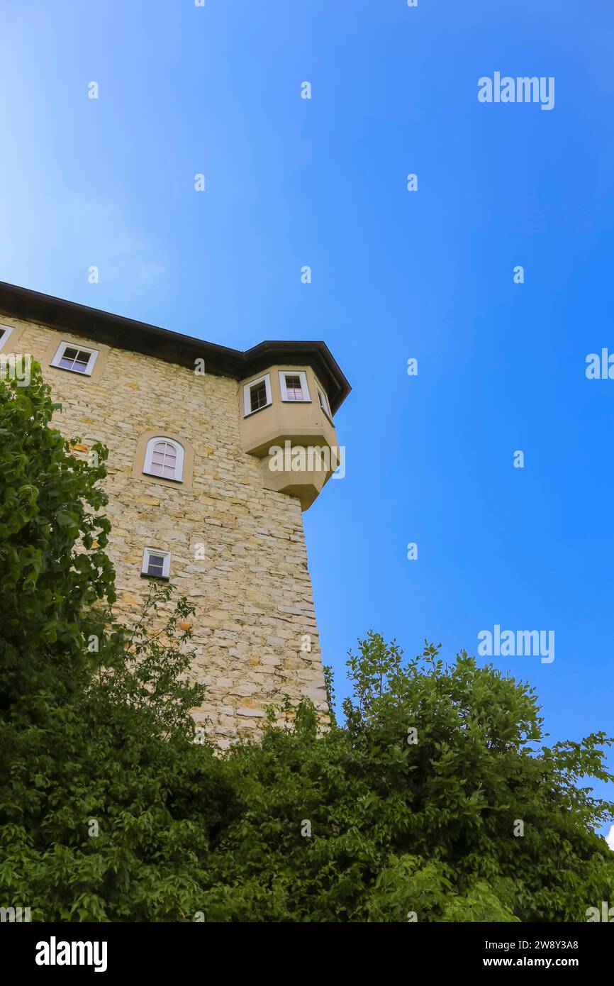 Detail of Teck Castle, oriel, porch on building, masonry, facade ...