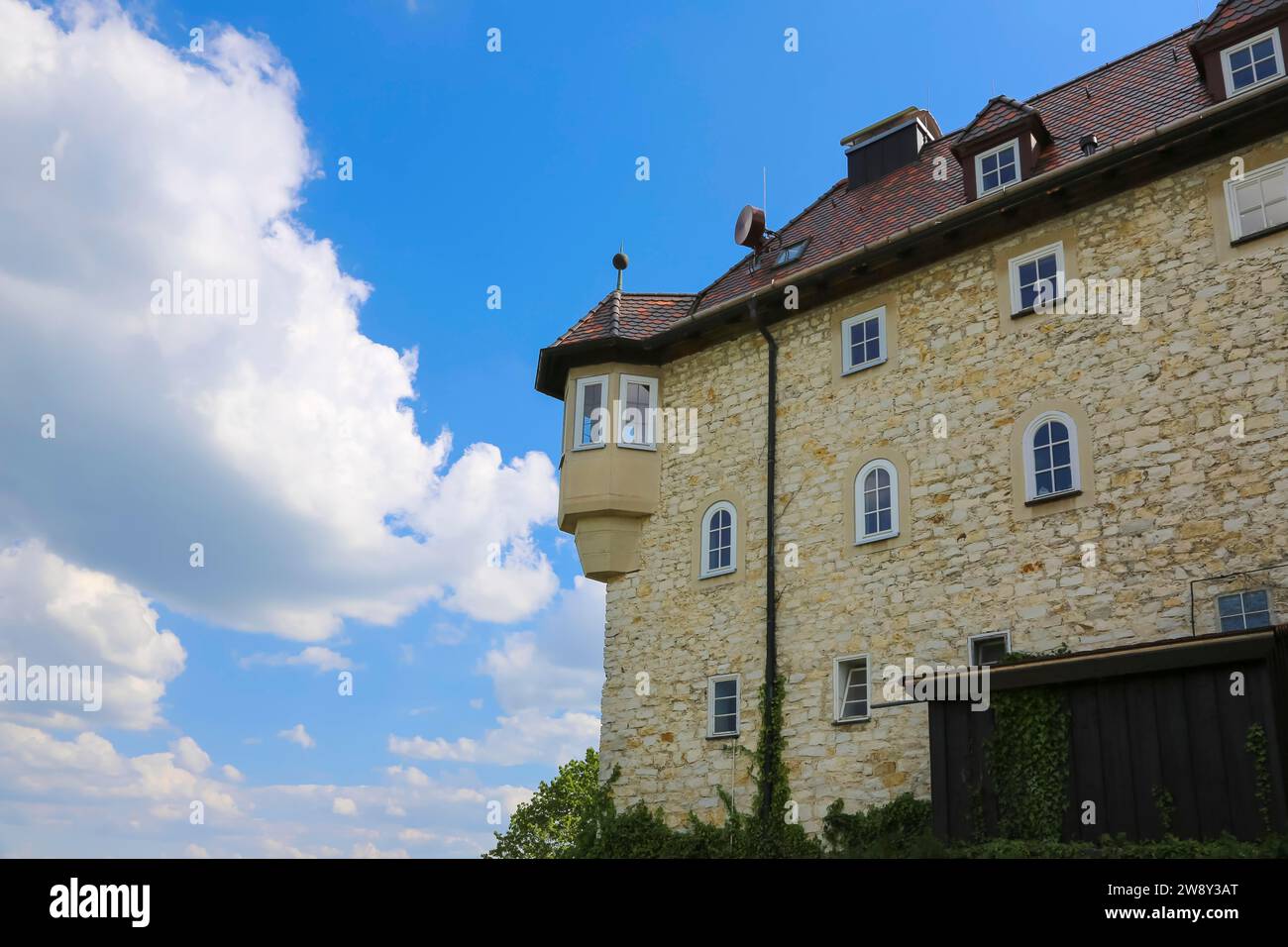 Detail of Teck Castle, oriel, porch on building, masonry, facade ...