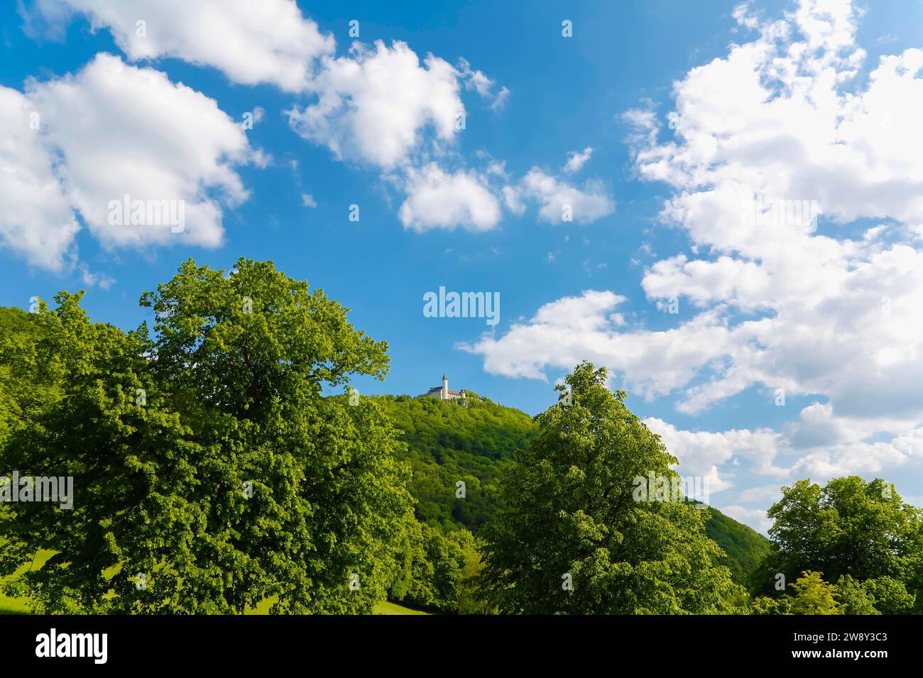 Teck Castle with hiking home of the Swabian Alb Association, hilltop ...
