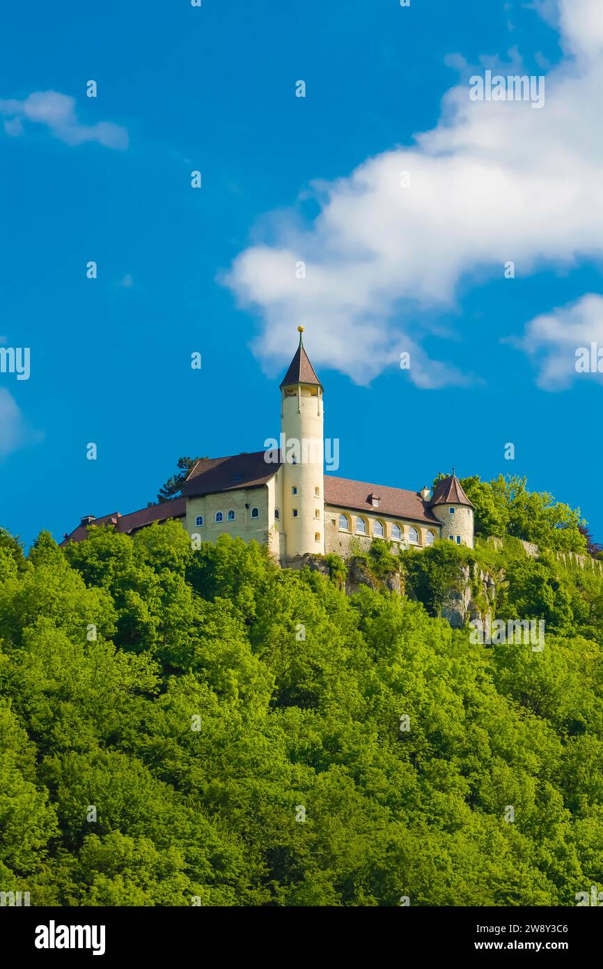 Teck Castle with hiking home of the Swabian Alb Association, hilltop ...