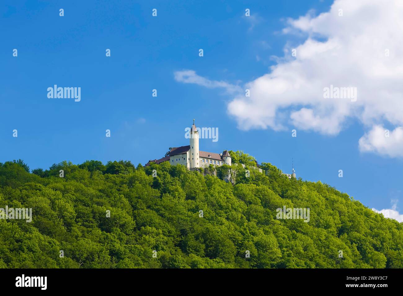 Teck Castle with hiking home of the Swabian Alb Association, hilltop ...