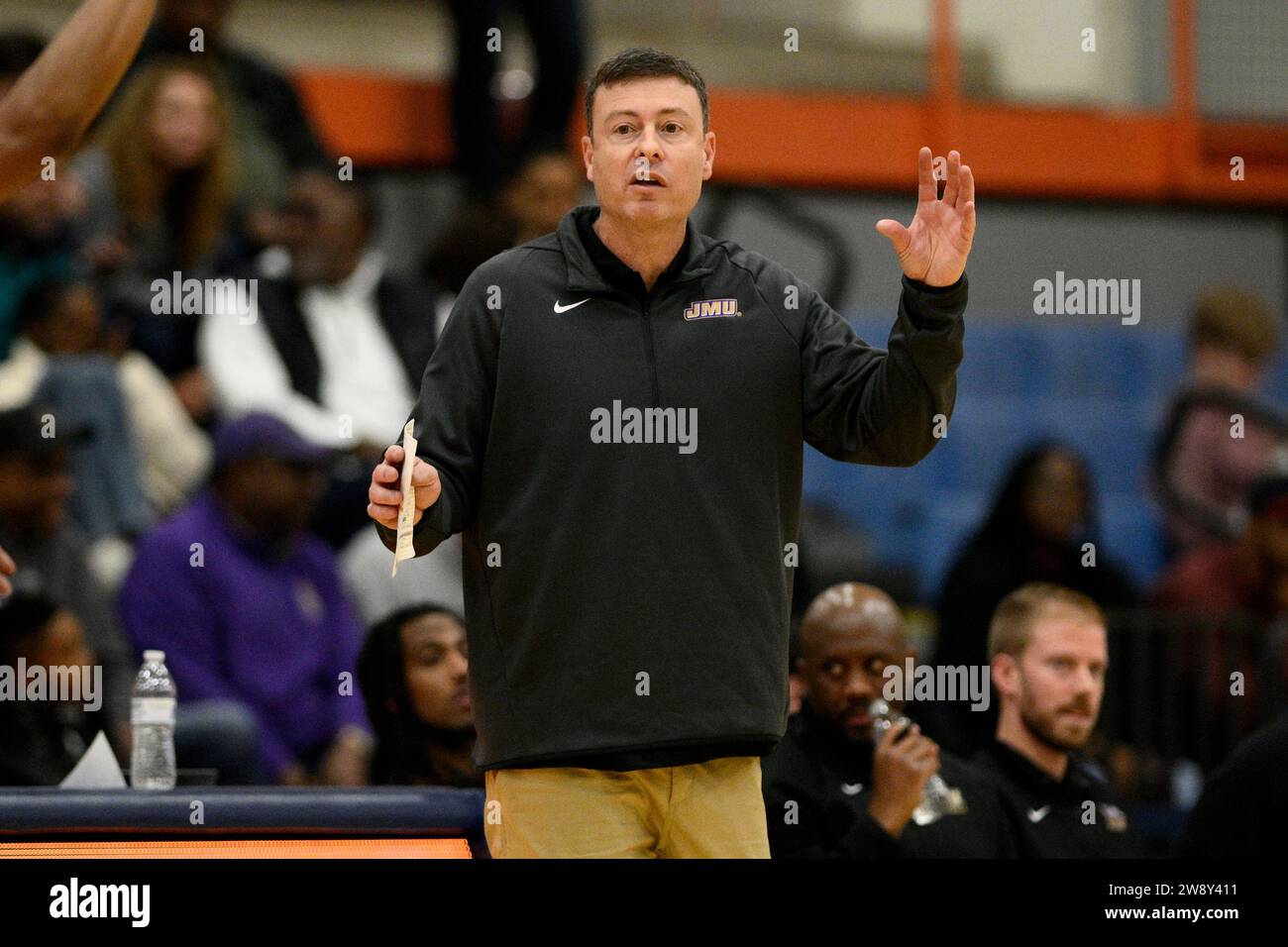 James Madison head coach Mark Byington gestures during the second half ...