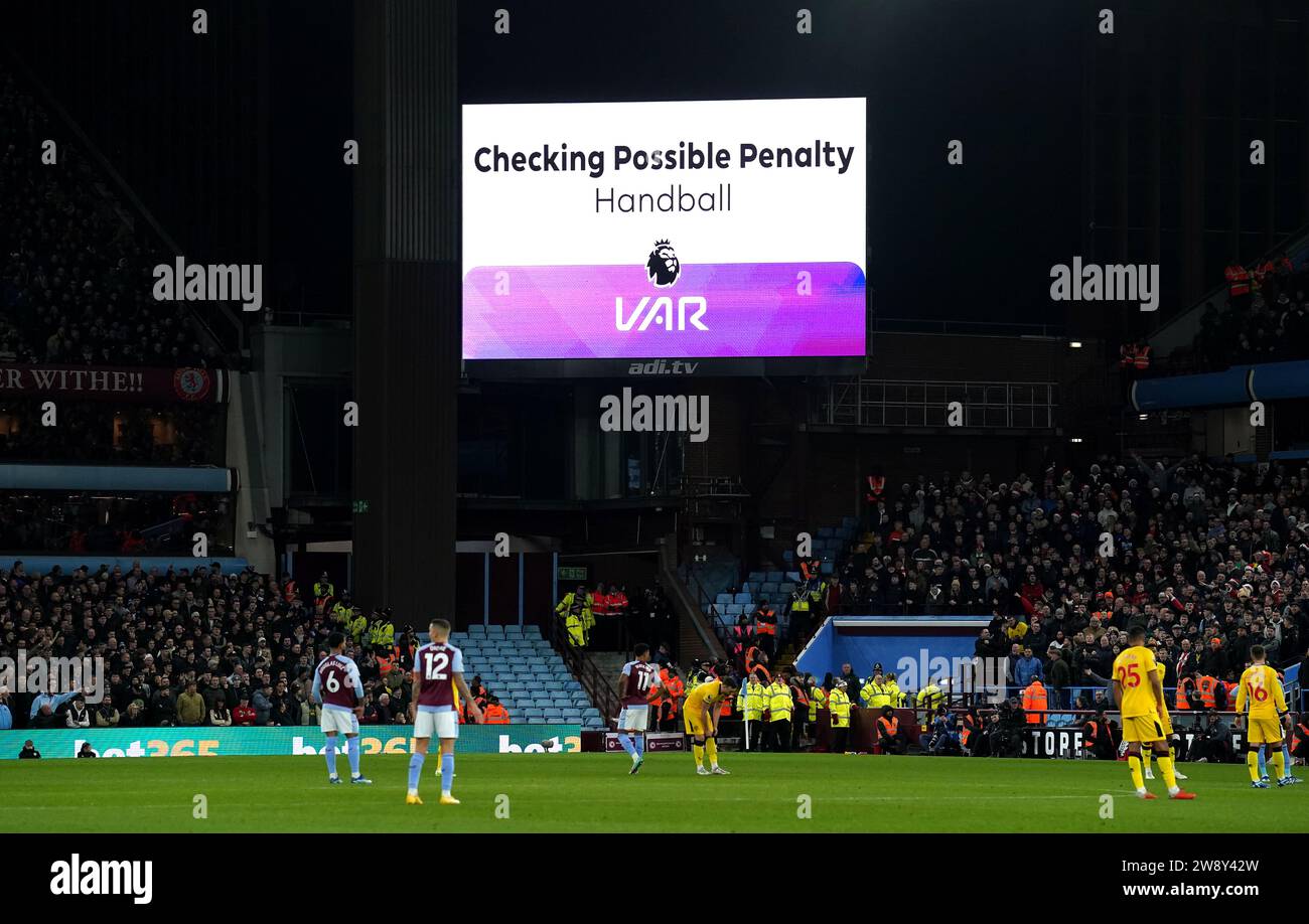General view of a VAR check for a possible penalty from a handball ...