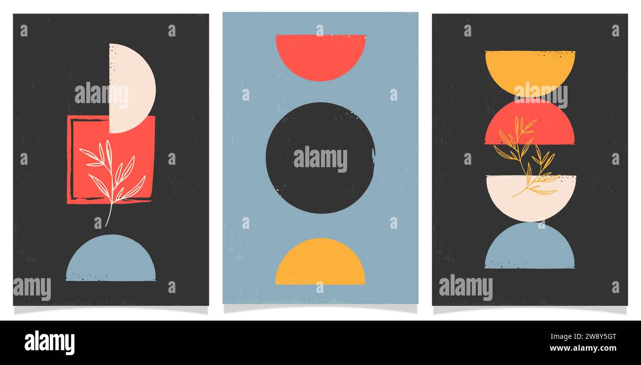 Set of trendy contemporary abstract minimalist hand painted posters for ...