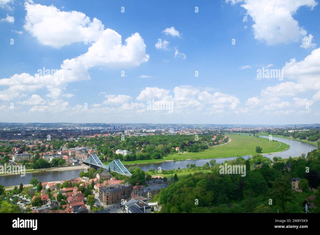 Blue wonder bridge over the elbe river at hi-res stock photography and ...