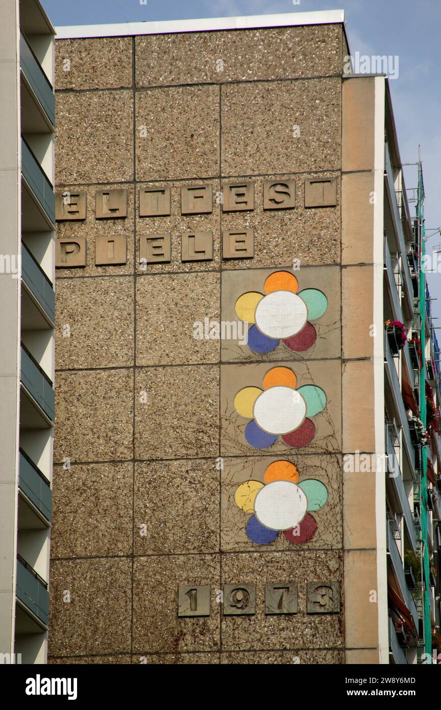 Plattenbau Johannstadt, a mural on this 10-storey building tells of the ...