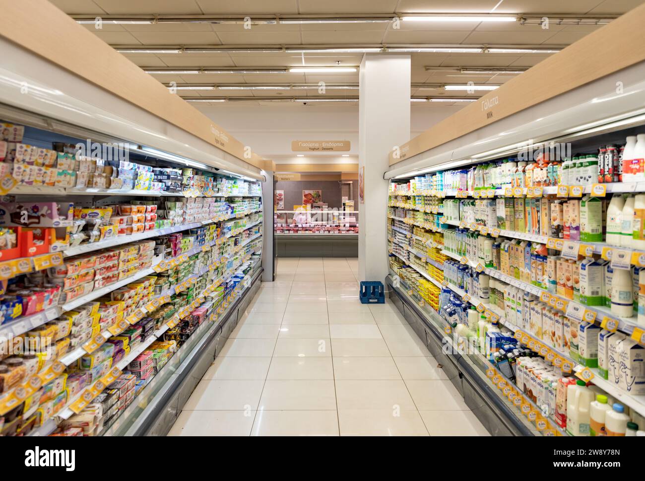 A picture of the dairy section inside a supermarket Stock Photo - Alamy
