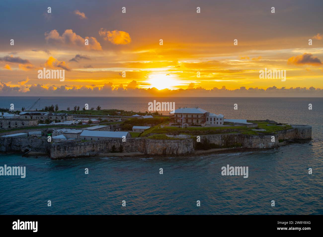 National Museum of Bermuda and rampart with sunset at the background in ...