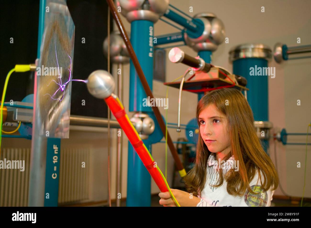 Children in the voltage laboratory, high voltage flashover Stock Photo ...