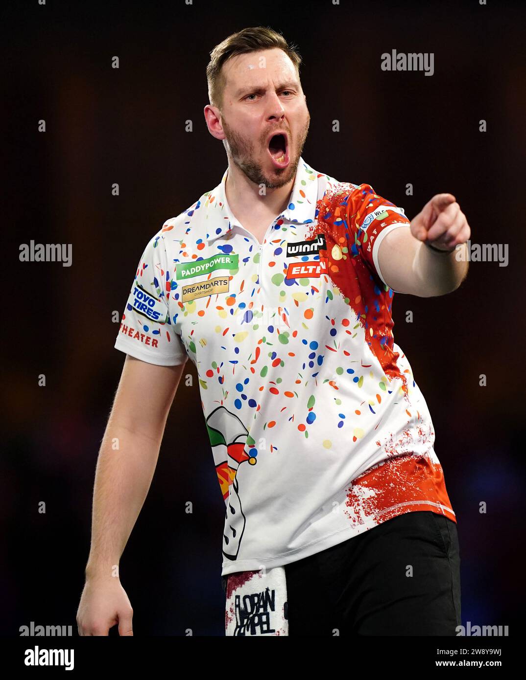 Florian Hempel reacts during his match against Dimitri Van den Bergh ...