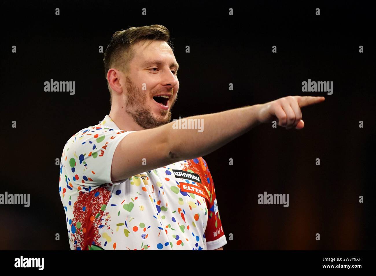 Florian Hempel reacts after winning his match against Dimitri Van den ...