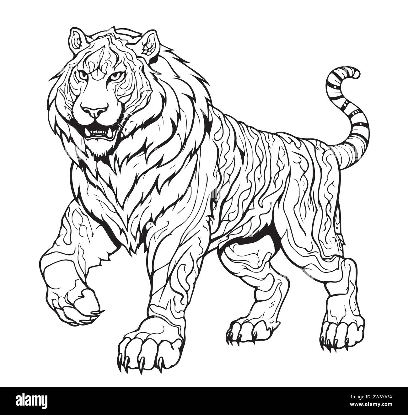 Stylized tiger sketch in retro style, hand-drawn. Vector illustration ...
