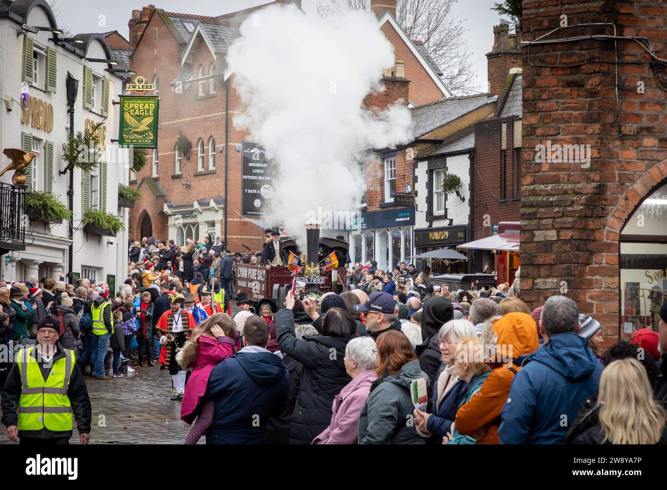 Lymm Dickensian Day 2023. People dressed in Dickensian costume; stalls ...