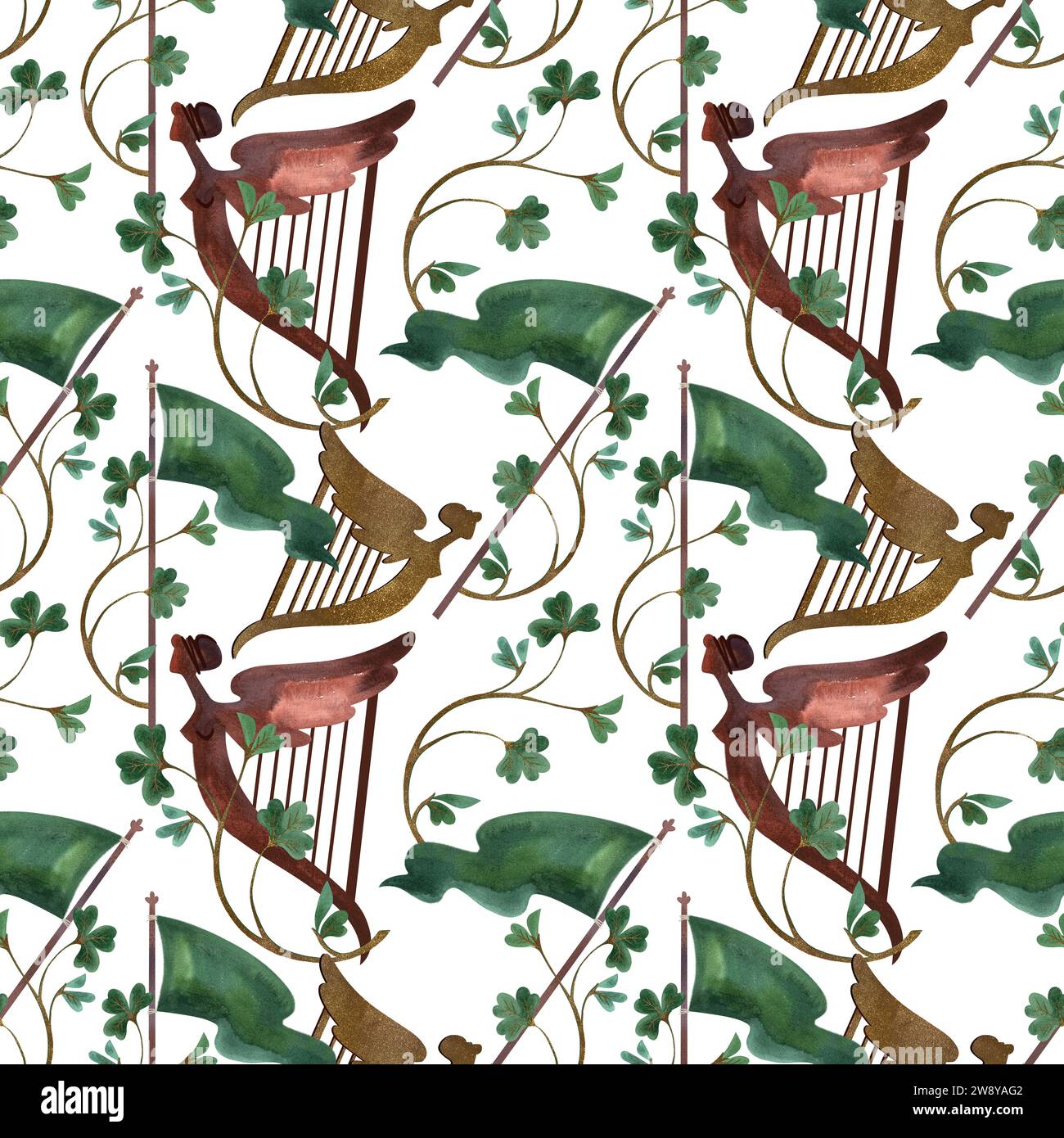 Seamless pattern with symbols of Ireland. Wrapping paper for St ...