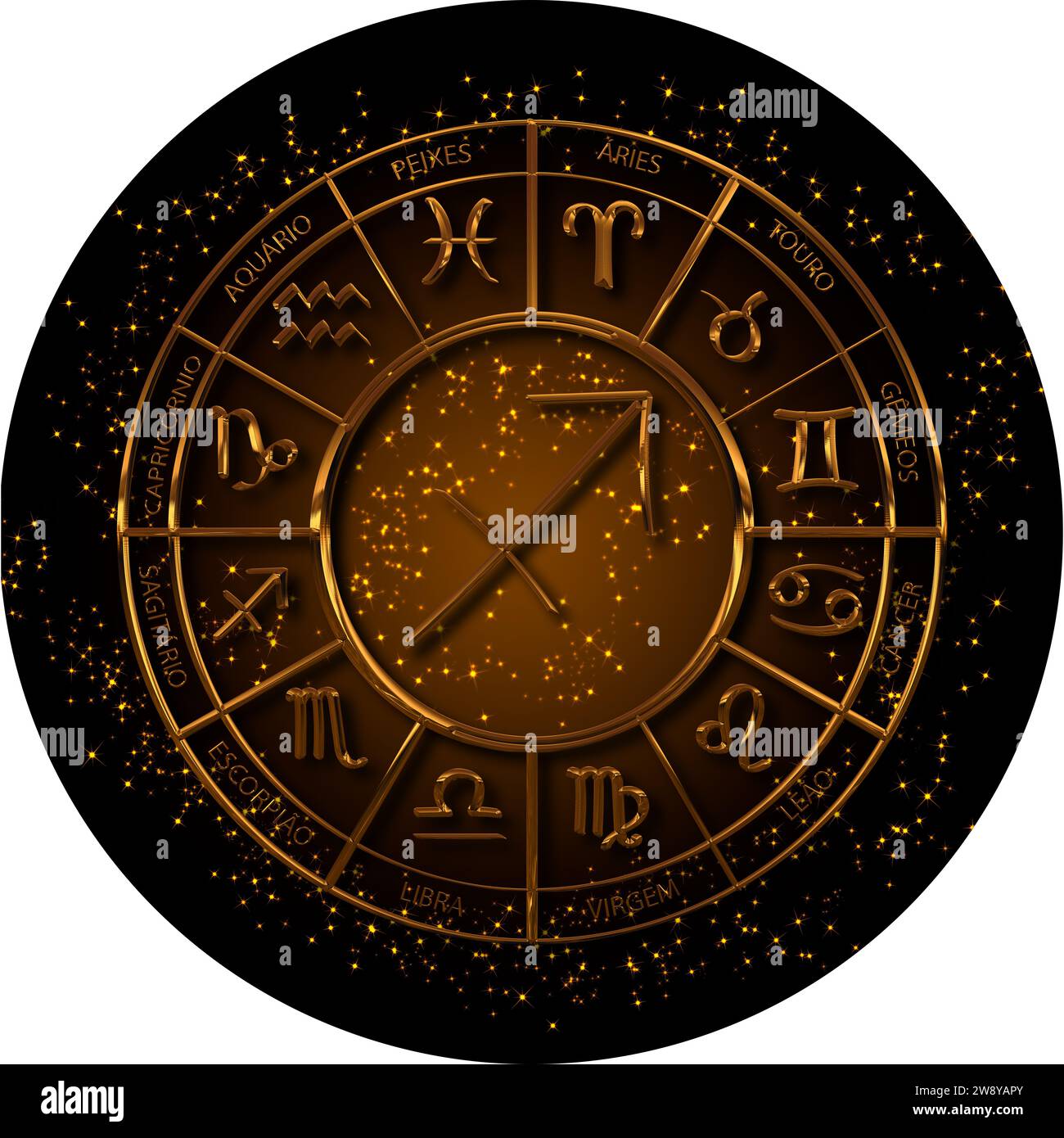 CIRCLE OF GOLDEN ZODIAC SIGNS Stock Photo - Alamy