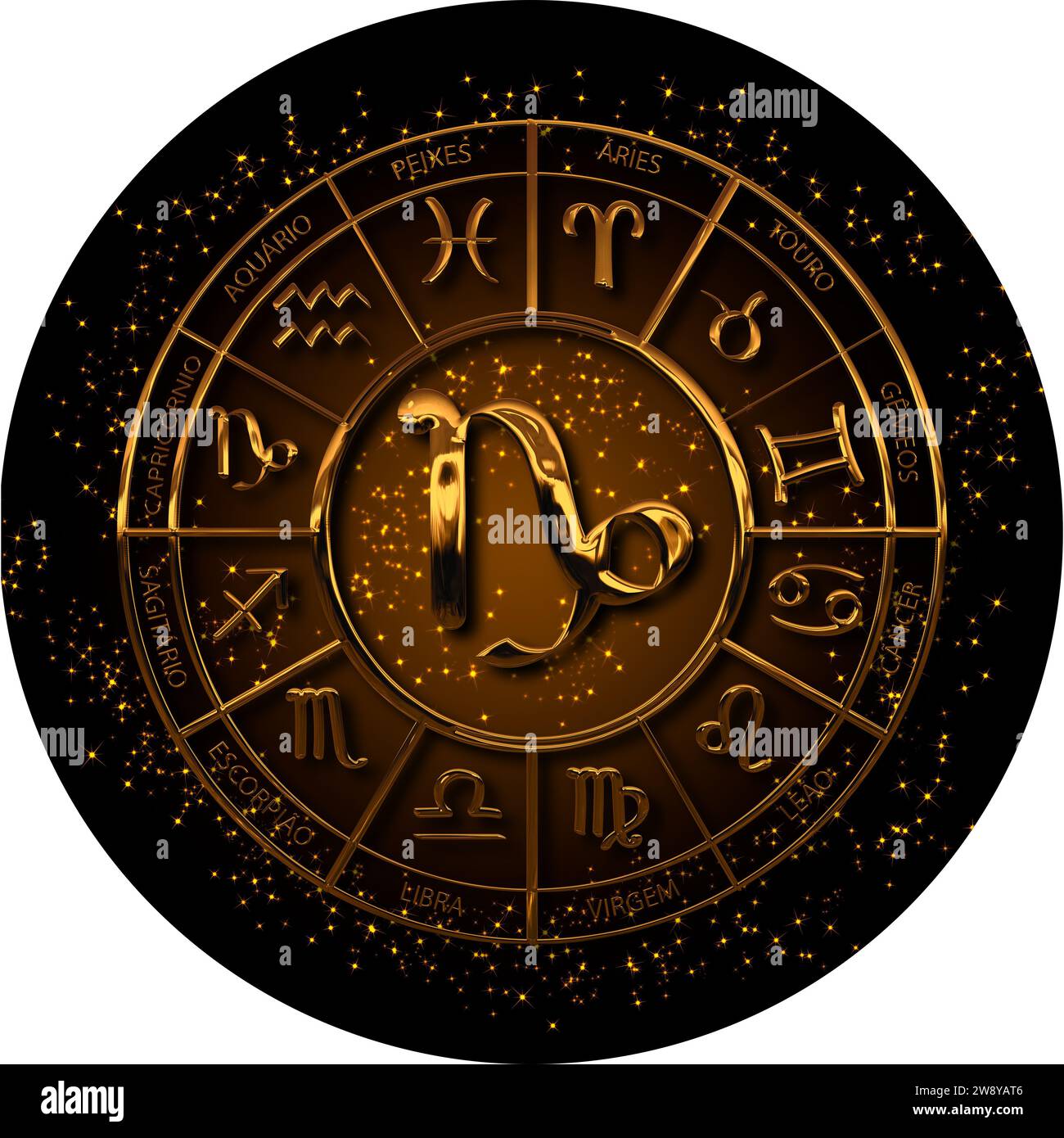 CIRCLE OF GOLDEN ZODIAC SIGNS CAPRICORN Stock Photo - Alamy
