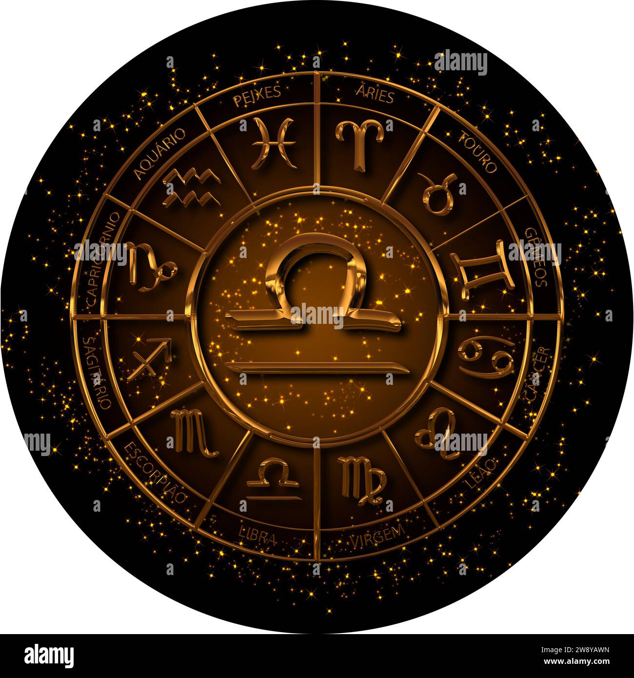 CIRCLE OF GOLDEN ZODIAC SIGNS LIBRA Stock Photo - Alamy