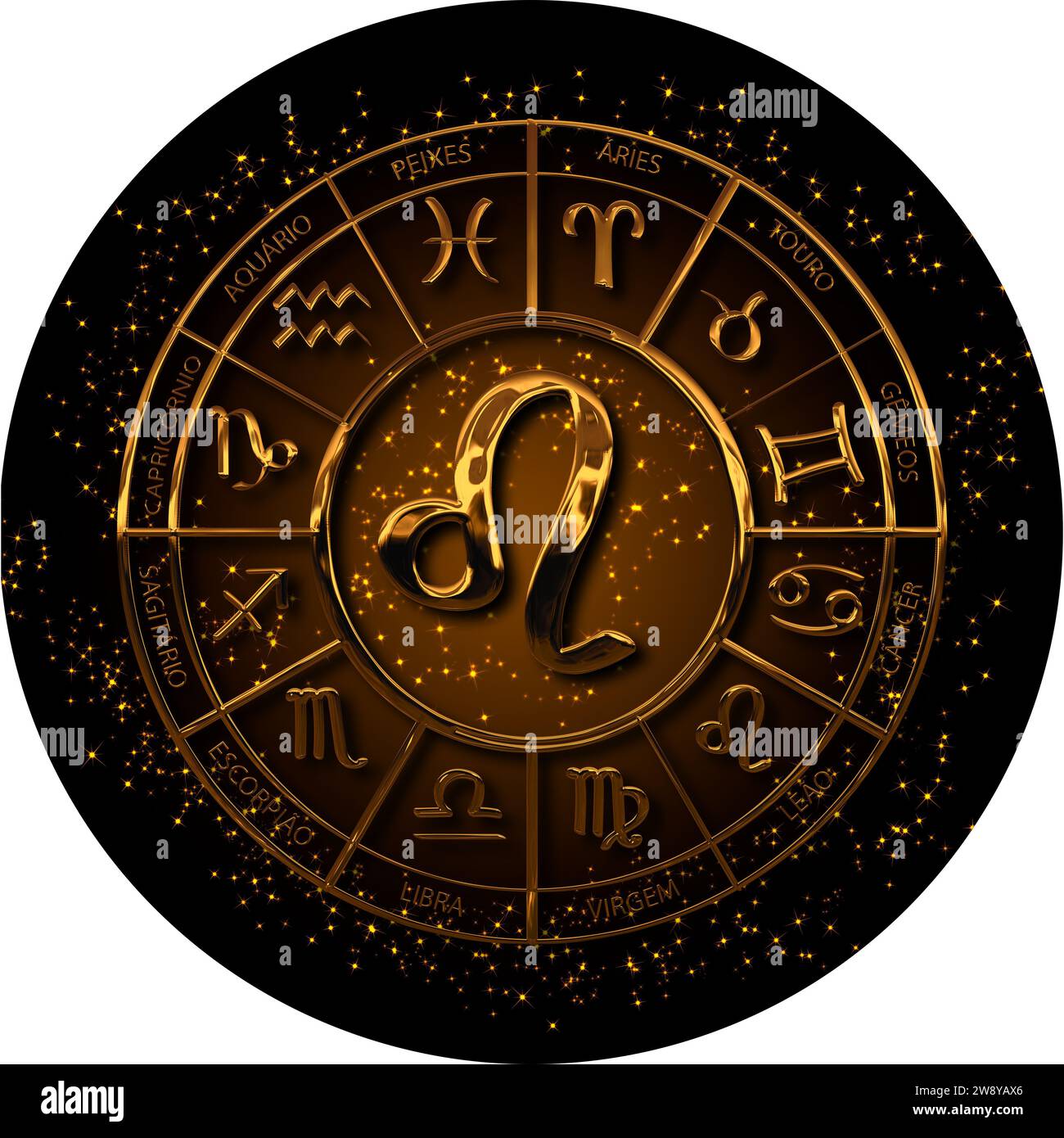 CIRCLE OF GOLDEN ZODIAC SIGNS LION Stock Photo - Alamy