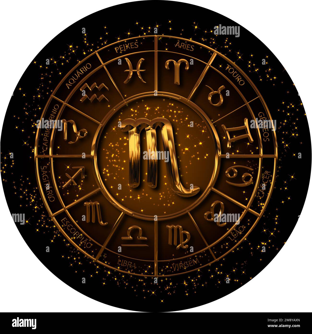 CIRCLE OF GOLDEN ZODIAC SIGNS Scorpion Stock Photo - Alamy