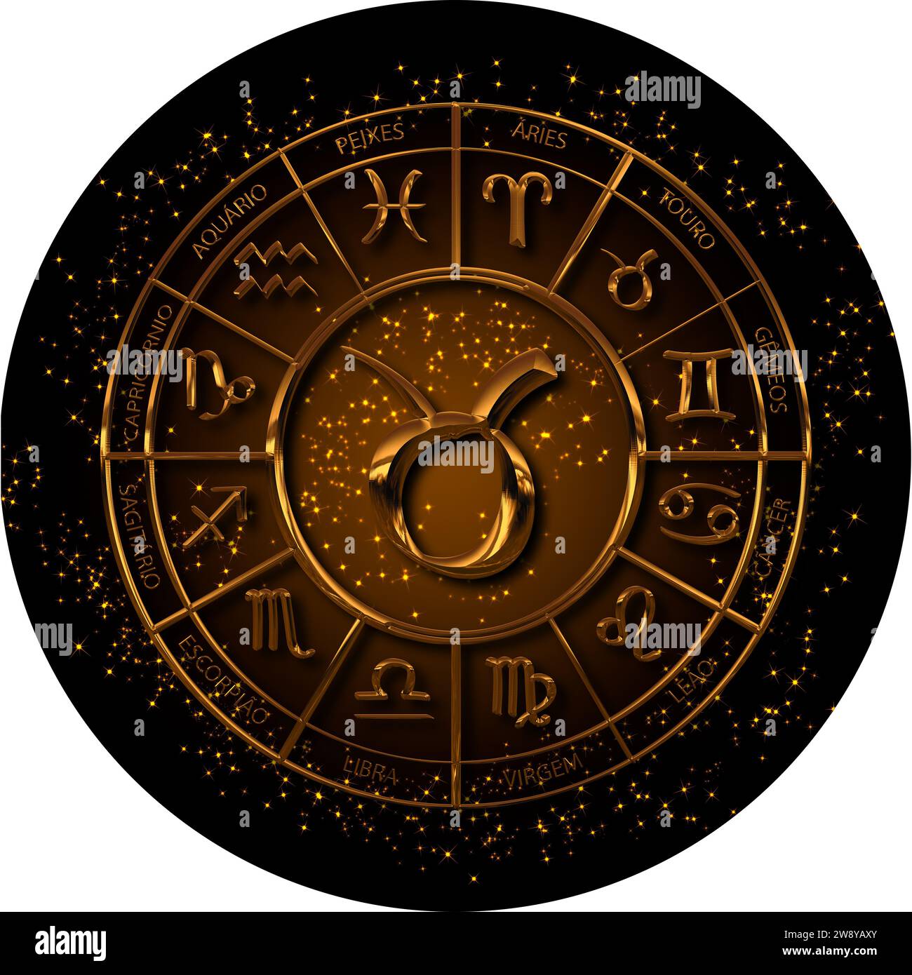 CIRCLE OF GOLDEN ZODIAC SIGNS TAURUS Stock Photo - Alamy