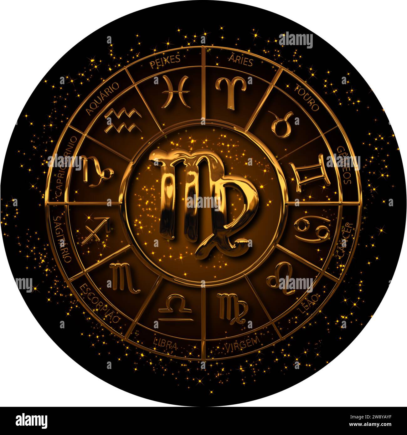 CIRCLE OF GOLDEN ZODIAC SIGNS VIRGO Stock Photo - Alamy