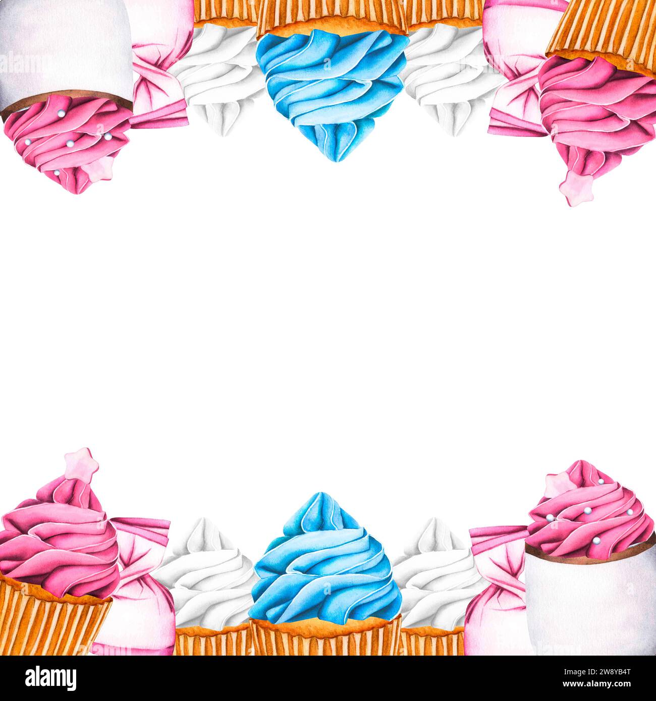 Frame. Sweet dessert ice creams, cupcake with pink berry cream and ...