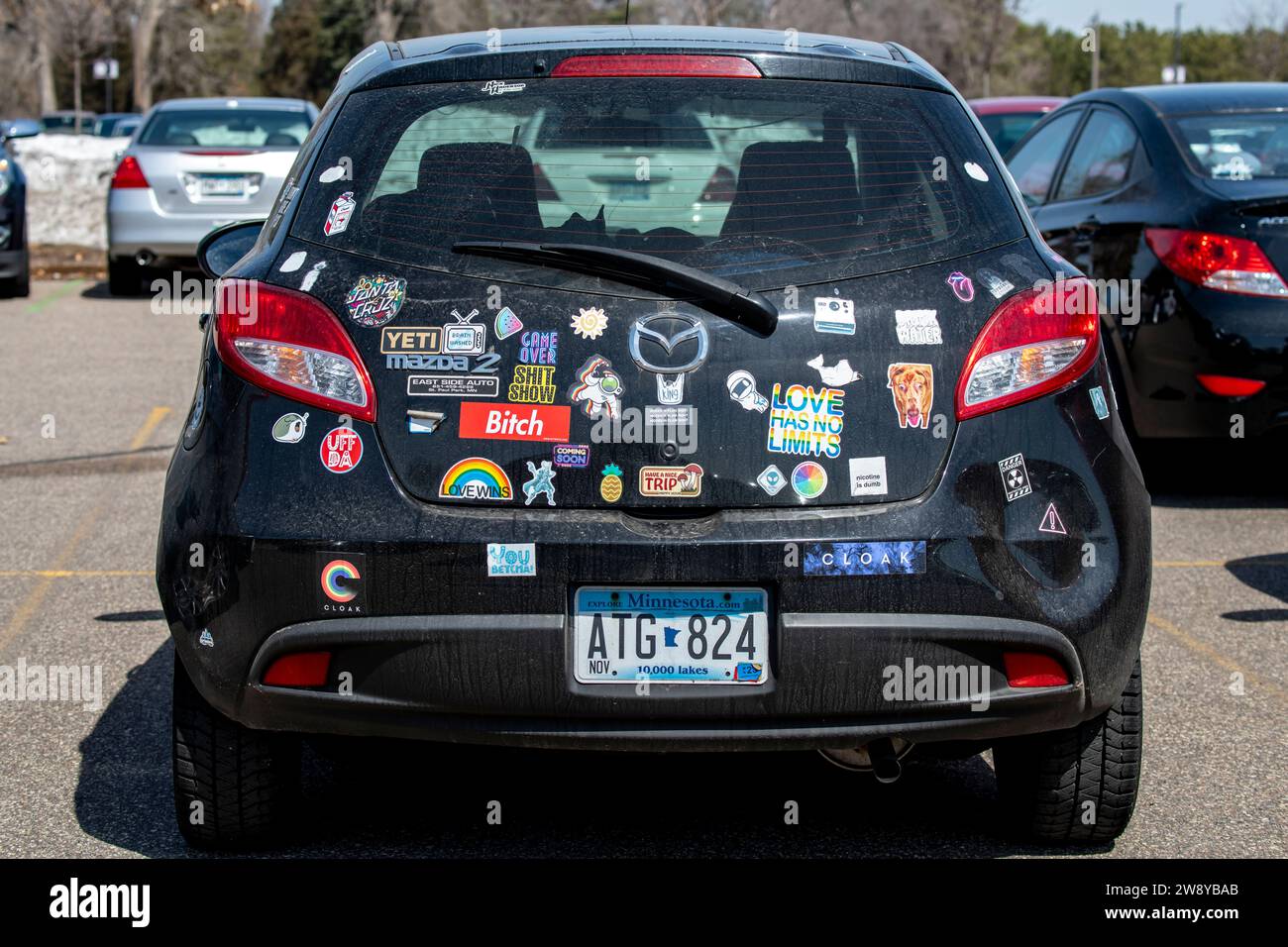Blaine, Minnesota. A car with lots of stickers on the back Stock Photo ...