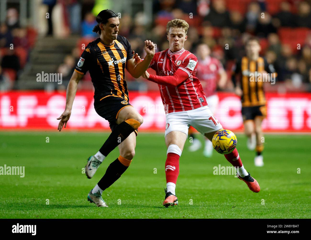 Hull City's Jacob Greaves battles for the ball with Bristol City's ...