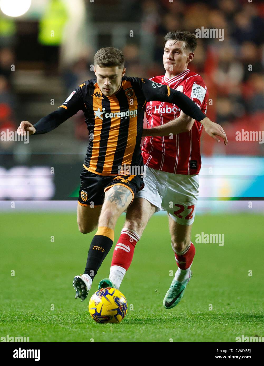 Hull City's Regan Slater battles for the ball against Bristol City's ...