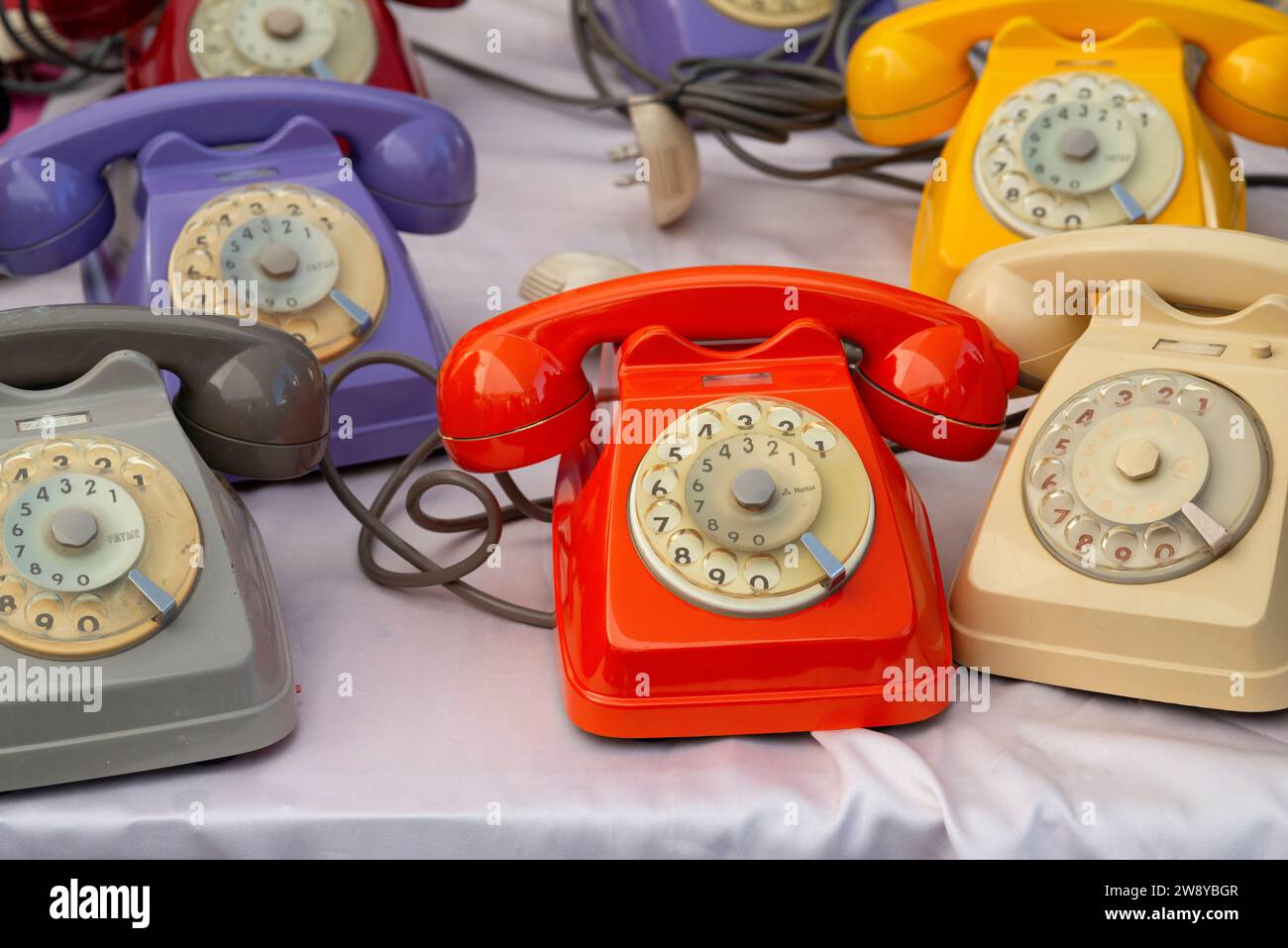 Italy, Lombardy, Old Colored Plastic Analog Phone in a Flea Market ...